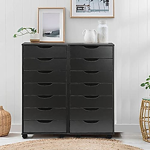 TUSY 7-Drawer Chest, Storage Dresser Cabinet with Wheels, Tall Chest of Drawers for Closet and Bedroom (Black, 7 Drawer)