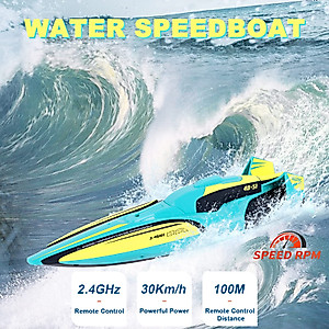 Berry President 18MPH Remote Control Speedboat for Children and Adults, Waterproof and Dual Motor RC Boat, 2.4G Wireless Electric Swimming Pool Lake Toys (Green)