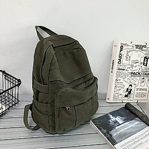 ORINEWS Canvas Backpack Aesthetic Backpack for Women Men Laptop Backpack Vintage Travel Daypack Grunge Dark Green Backpack