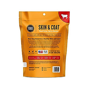 BIXBI Skin & Coat Support Beef Liver Jerky Dog Treats, 5 Oz - USA Made Grain Free Dog Treats - Antioxidant Rich To Support Shiny, Full Bodied Coats - High In Protein, Whole Food Nutrition, No Fillers