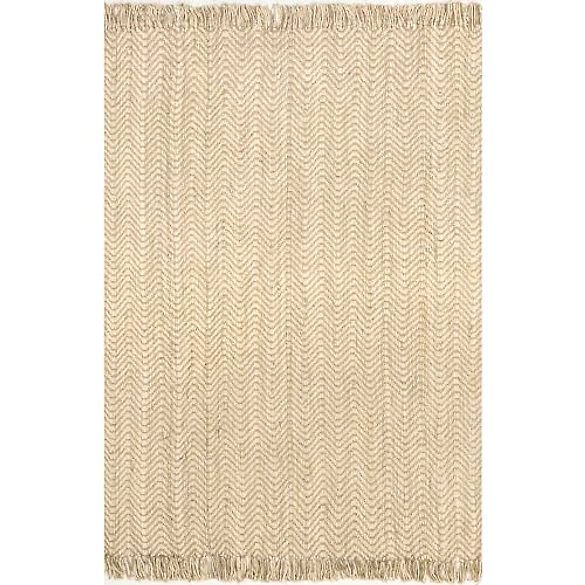 nuLOOM Don Chevron Jute Tasseled Accent Rug, 3' x 5', Off-white, Rectangular, 0.35" Thick