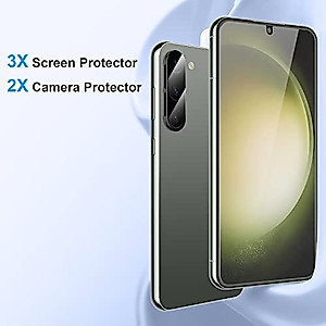 Mowei [3+2 Pack] Screen Protector Compatible with Samsung Galaxy S23 [Fully Support Fingerprint] 3X Tempered Glass and 2X Camera Lens Protector for S23 [Impact & Scratch Protection]