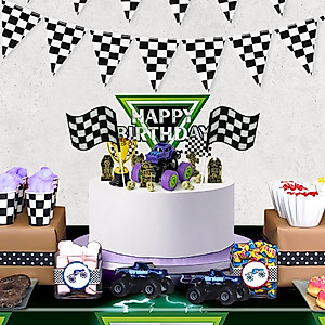 Haooryx Green and Purple Monster Truck Cake Toppers 40Pcs Monster Truck Racing Car Cake Decoration Birthday Dessert Cupcake Cake Topper Decor for Kids Theme Birthday Party Baby Shower Decor Supplies