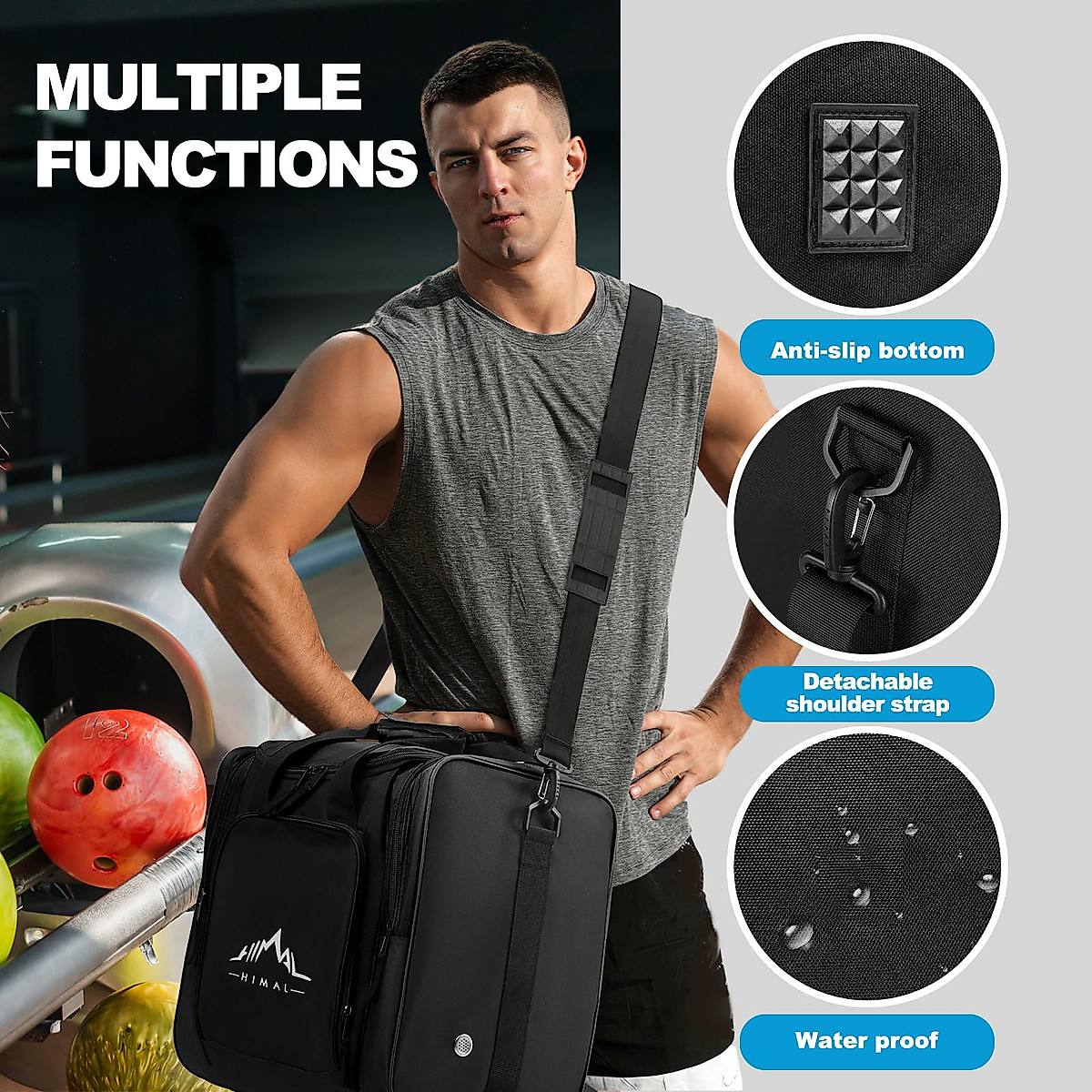 Himal Bowling Ball Bag for Single Sphere - Bowling Ball Tote Bowler's Bag with Padded Sphere Holder - Fits Bowler's Shoes Up to Mens Size 14