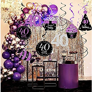 40th Birthday Decorations Women Purple Black Silver for Women Qian’s Party Purple Silver Black Foil Hanging Swirls Decorations 40th Birthday Party Hanging Decor – Women 40th Birthday Party Decorations