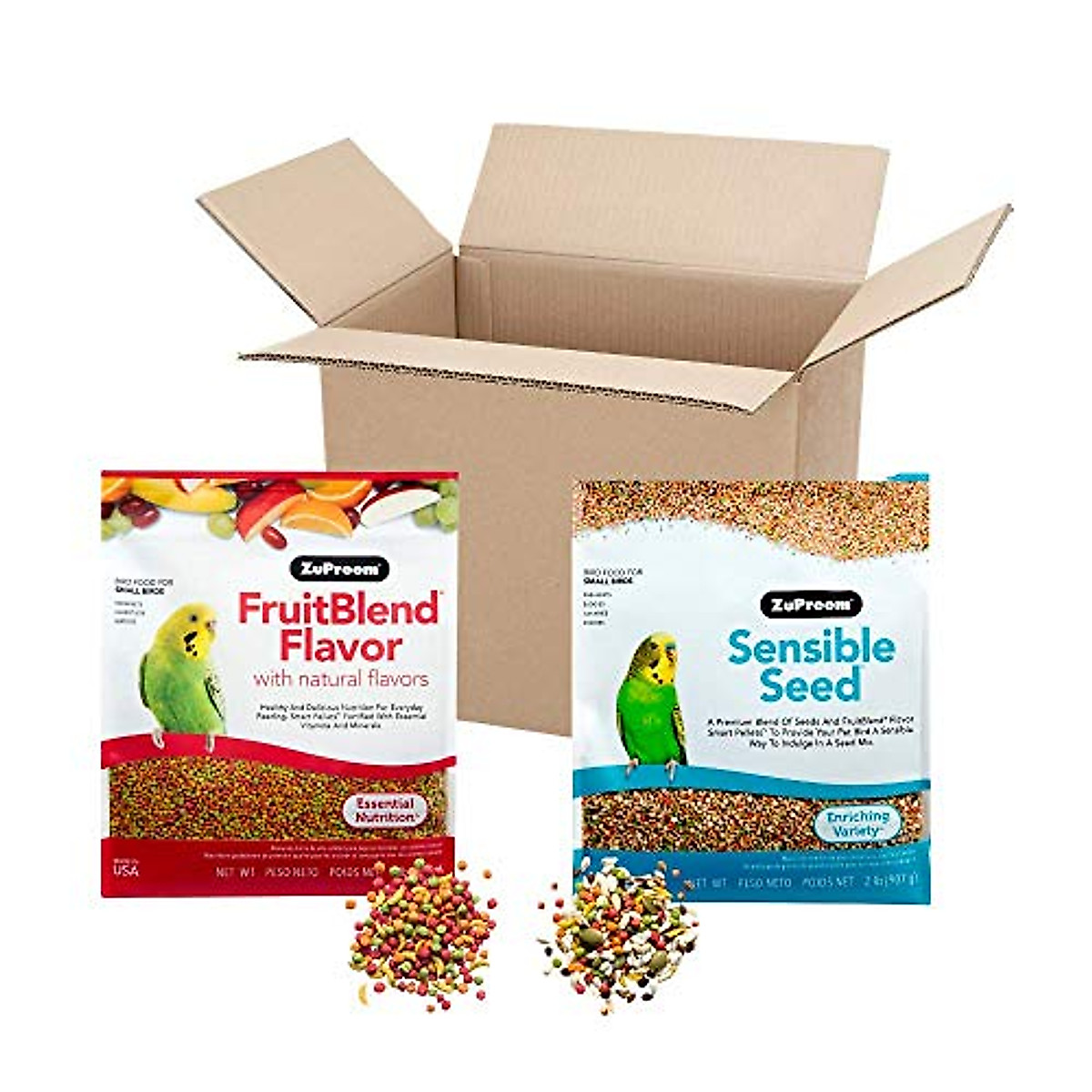 ZuPreem Bundle FruitBlend Flavor Pellets & Sensible Seed for Small Birds, 2 lb (Pack of 2) - Essential Nutrition & Enriching Variety