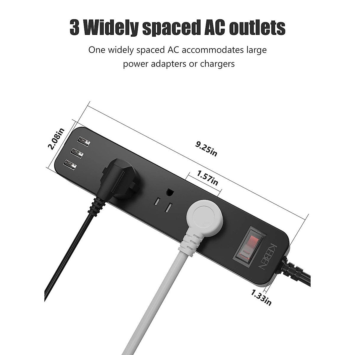 Outdoor Power Strip Weatherproof with USB Ports, 6ft Extension Cord Waterproof Power Strip with Surge Protector, 3 Wide Outlets with Switch, Officeroom Bedroom TV