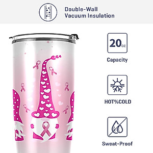 Jihqo Pink Cute Gnomes Tumbler with Lid and Straw, Insulated Stainless Steel Tumbler Cup, Double Walled Travel Coffee Mug Thermal Vacuum Cups for Hot & Cold Drinks 20oz
