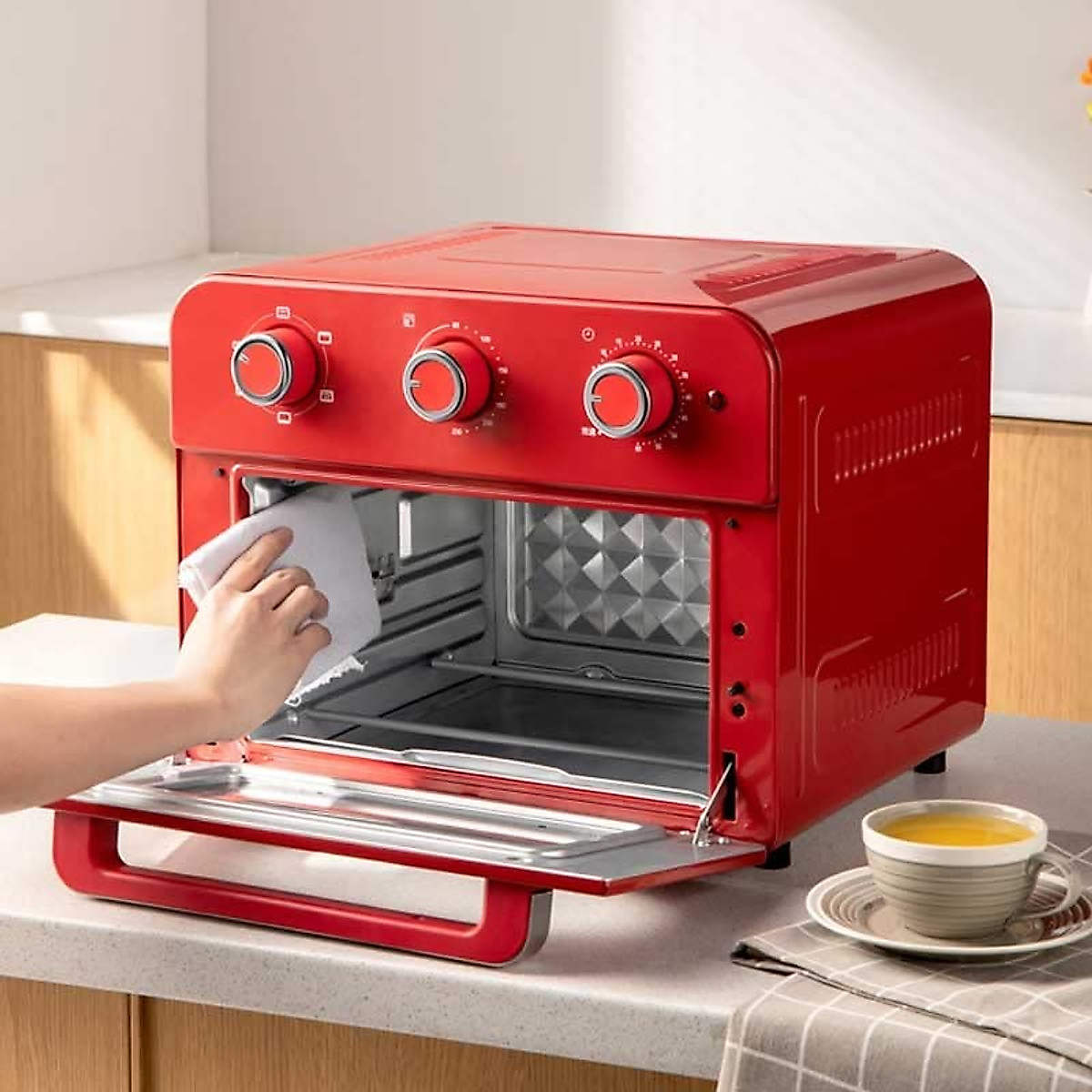 CZDYUF Electric mini oven multi-function hard with time broil includes baking pan and rack toaster pizza