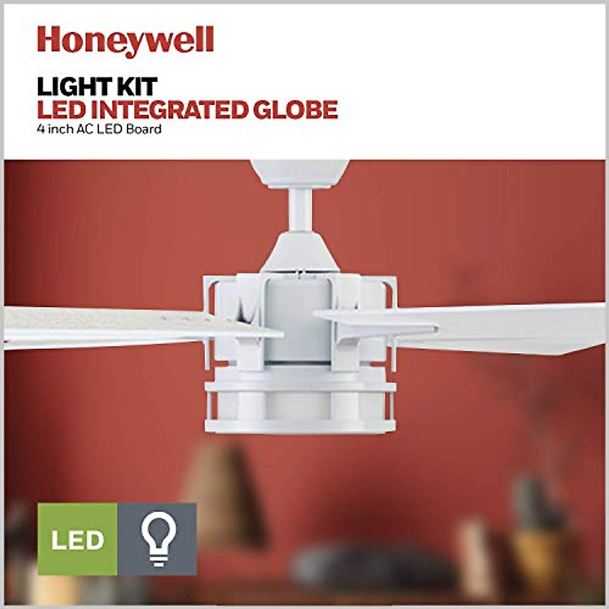 Honeywell Ceiling Fans Kaliza Modern 56 Inch Ceiling Fan with Light, Remote Control Fan, LED Indoor Fan with 6 Blades, Gray Wash and White Blade Finish Options, Bright White (51477-01)