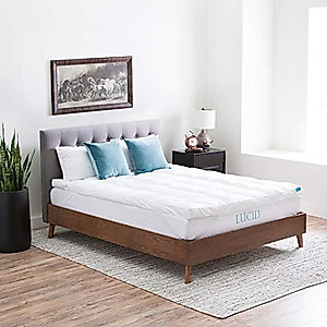 LUCID Ultra Plush 3 Inch Down Alternative Fiber Bed Mattress Topper - Allergen Free Pillow Top - Soft and Breathable Cotton Percale Cover - Queen Size , White