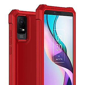 Ailiber for TCL 30Z Phone Case, Straight Talk TCL 30 Z T602DL Case with Screen Protector, Dual Layer Structure Protection, Shockproof Corner TPU Bumper, Slim Silicone Phone Cover for TCL 30Z-Red