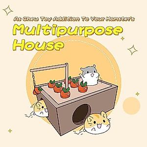 HOORITO Wooden Hamster House,2-in-1 Hamster Hideout House & Chew Toys,Multi-Room Tunnel Exploring Toys for Gerbils Syrian Dwarf Mouse,Small Animal House Habitats Decor for Hamster