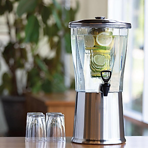 Service Ideas CBDRT3SS Beverage Dispenser, Round, 3 Gallon with Plastic Container and Optional Infuser Tube, Stainless Steel Base and Lid, NSF certified