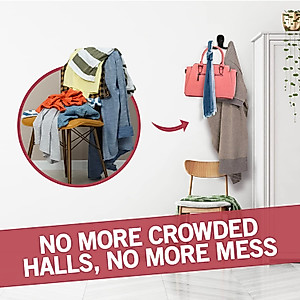 Jack N’ Drill 5 + 1 Pack Double Coat Hooks in Black Finish, Easy to Install, Stronger & More Durable for Heavy Items, Wall Mount Hook for Hanging Towels, Coats, Hats, Heavy Bags, and More