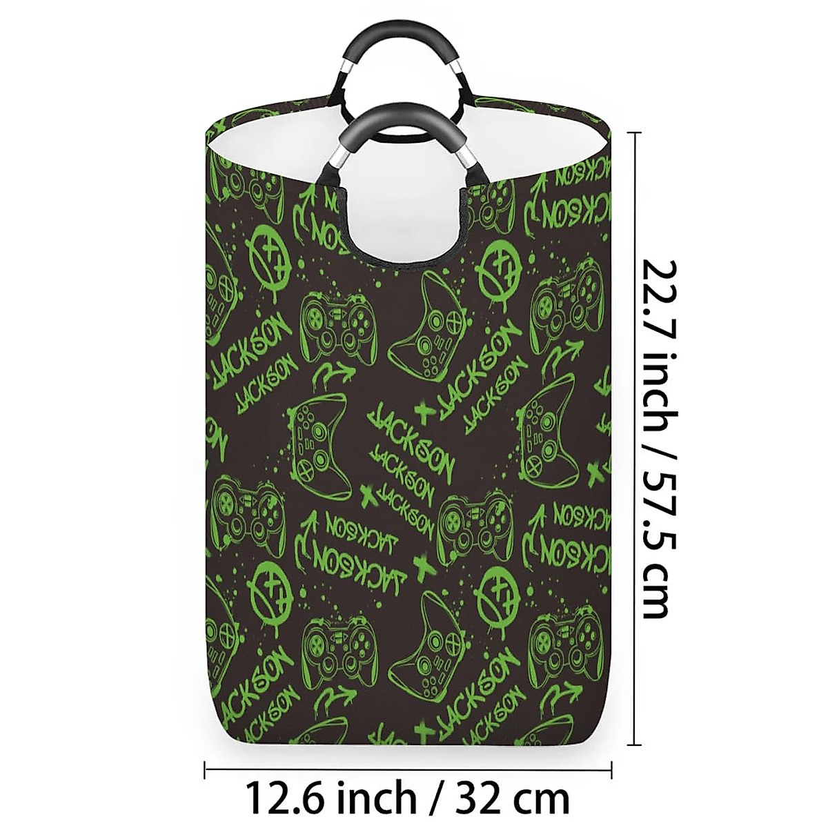 Personalized Laundry Basket with Handles, Custom Laundry Hamper with Name for Bathroom, Dirty Clothes Storage Basket Gifts for Men Women Boys Girls - Green Video Games