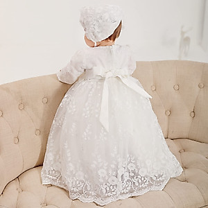 DPKM Baby Girl Baptism Dress 3PCS Infant Embroidered Christening Formal Gowns Outfit for Party Wedding