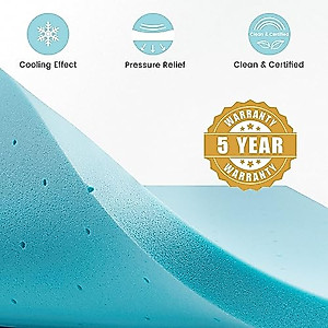 Marsail 3 Inch Memory Foam Mattress Topper, Cooling Gel Ventilated Design, Bed Topper with CertiPUR-US Certified, Queen, Blue