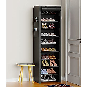 VTRIN Narrow Shoe Rack with Covers 10 Tiers Tall Shoe Rack for Closet Entryway Sturdy Shoe Rack Organizer Holds 20-22 Pairs Free Standing Shoe Storage Cabinet with Dustproof Cover Shoe Shelf
