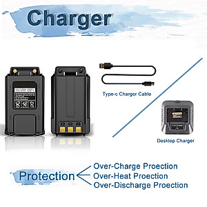 UV-5R Battery Enlarge Rechargable Type-c Charger 3800mAh BL-5 for Walikie Talkie BF-F8HP UV-5RE RD-5R UV-5RTP UV-5X3 USB-C Ham Radio Accessories (BL-5L BAOFENG Battery Series)