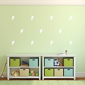 Set of 35 Vinyl Wall Art Decal - Lightning Bolt Pattern - from 4" x 2.5" Each - Trendy Adhesive Sticker Geometric Design for Kids Room Nursery Playroom Bedroom Bathroom Classroom Decor (White)