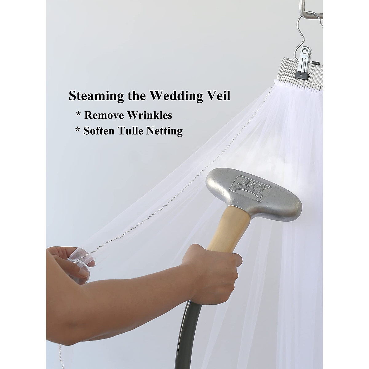 1T 1 Tier Crystals Pearls Beaded Wedding Veil (Elbow Length 30" Ivory)