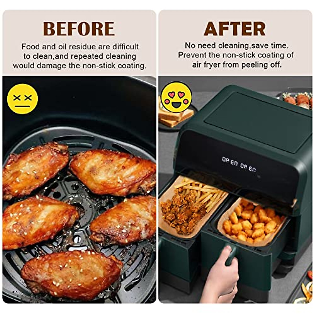 Air Fryer Liners Disposable Rectangular Parchment Paper Liner for Ninja Dual Basket Air Fryer and Other 2-basket Air Fryer, Oilproof Waterproof Non-Stick 8.7”x5.5” Baking Papers 100pcs