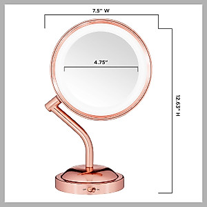 Conair Lighted Makeup-Mirror with Magnification, LED Vanity-Mirror, 1X/5X Magnifying-Mirror, Double Sided-Mirror, Operated in-Battery Rose Gold