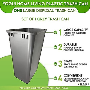 Yogui Home Living Plastic Trash Can - Indoor Garbage Bin for Kitchen, Home, Office and Commercial Use - Large Waste Disposal Tub, Plastic Waste Container- (12-Gallon) (50 Quart - 1 Pack, Grey)