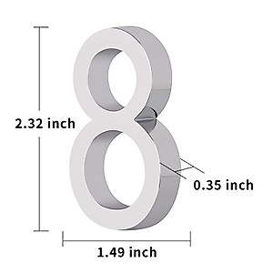 Self Adhesive Mailbox Numbers, Door Address Number Stickers for Office Room, Raised 3D Effect, Chrome Plated (2.36" Silver-20pack)
