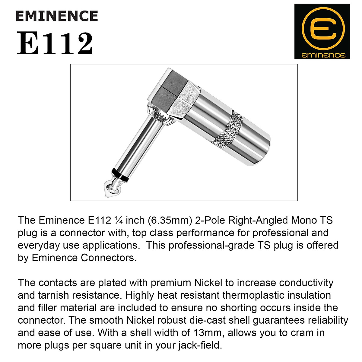 Audioblast - 6 Units - 2 Foot - HQ-1 - Ultra Flexible - Dual Shielded (100%) - Guitar Instrument Effects Pedal Patch Cable w/Eminence Right-Angled ¼ inch (6.35mm) TS Plugs & Double Staggered Boots