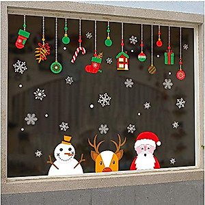 Longten Christmas Window Clings Stickers Santa Claus Reindeer Snowman Removable Vinyl Christmas Tree DIY Wall Window Door Mural Decal Sticker for Showcase