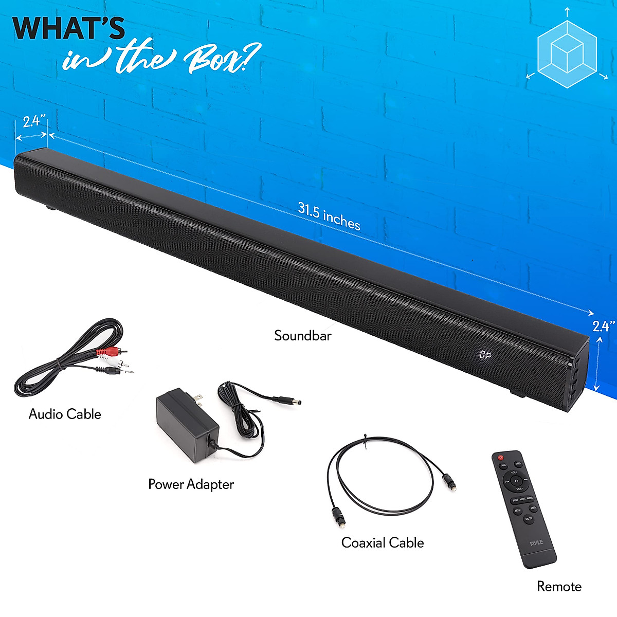 Pyle TV Speaker - Quality Audio Soundbar for TV with Bluetooth, Support 4K & HDMI TV's, Wall Mountable, 32" w/Remote Control, Coaxial & RCA Cables, Class D Stereo Power Digital Amplifier - PSBV30BT