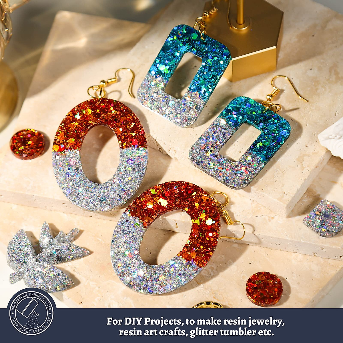 Holographic Chunky Glitter, 160G/5.64OZ Craft Glitter for Resin, Metallic Iridescent Chunky Fine Glitter Sequin Flake Bulk, Nail Glitter for Makeup Body Face Eye, Epoxy Tumbler, LEOBRO Silver Glitter