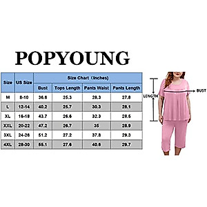 POPYOUNG Women's Pajamas Sets, Summer Short Sleeves Tunic Top with Comfy Capri Pants, Lounge Sleepwear 2 piece Ladies Pjs Sets with Pockets XL, Floral White