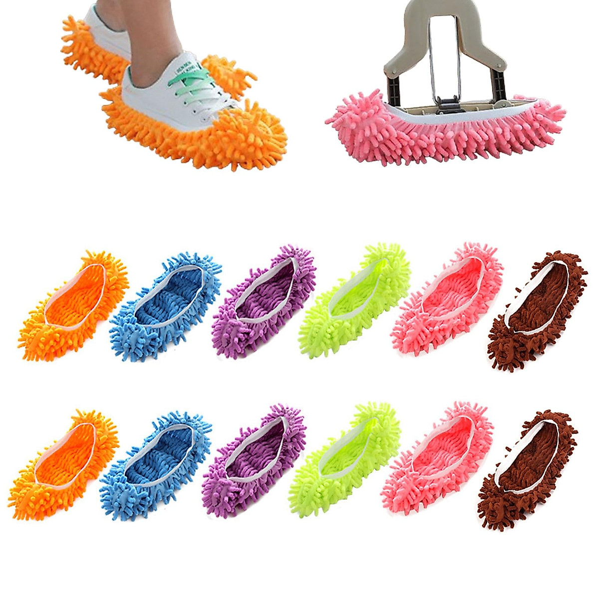 Mop Slippers Shoes Cover Dust Duster Washable Microfiber Mop Socks for Cleaning House Floor 6 Pairs(12 PCS)