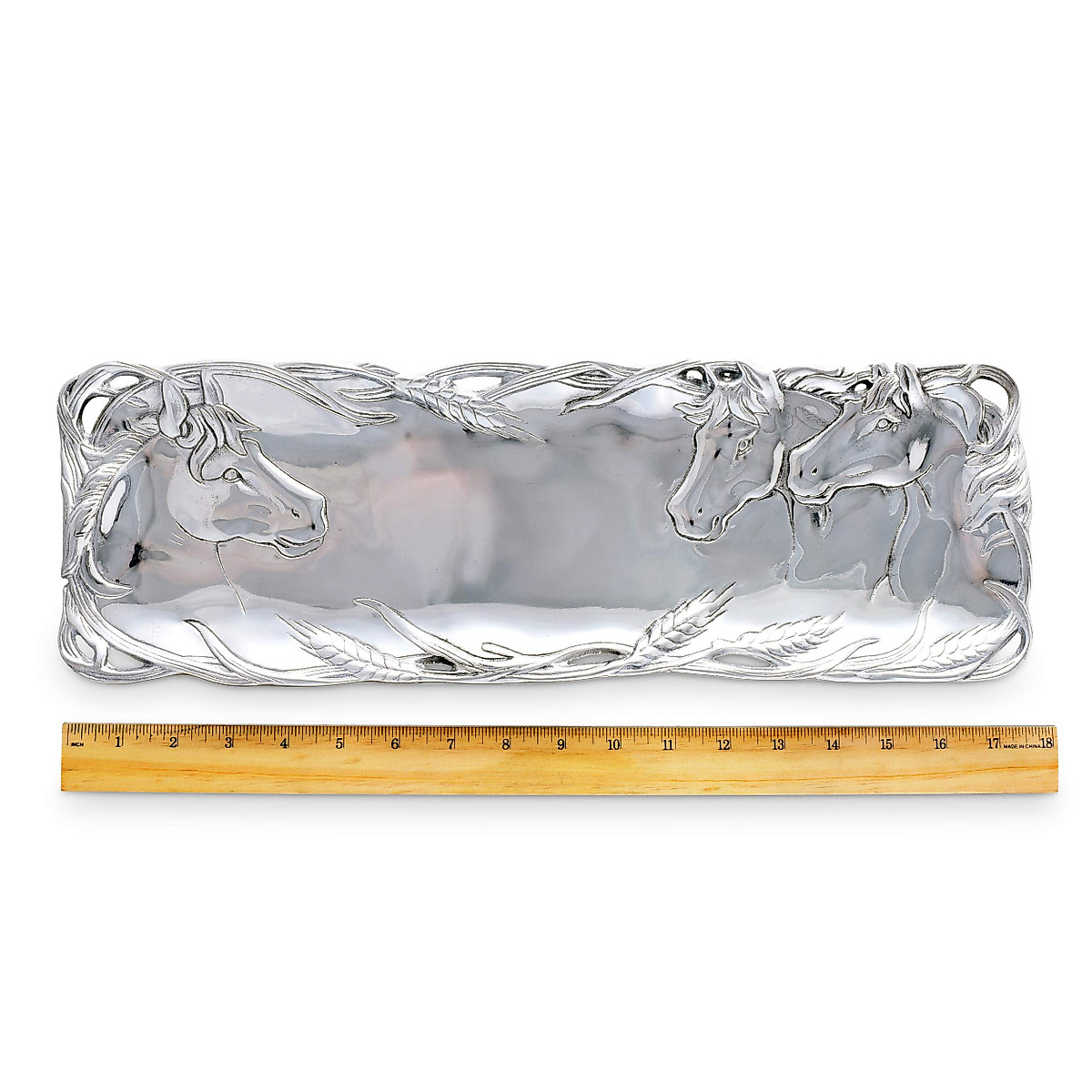 Arthur Court Designs Aluminum Horse Equestrian Oblong Tray 19 inch x 6 inch