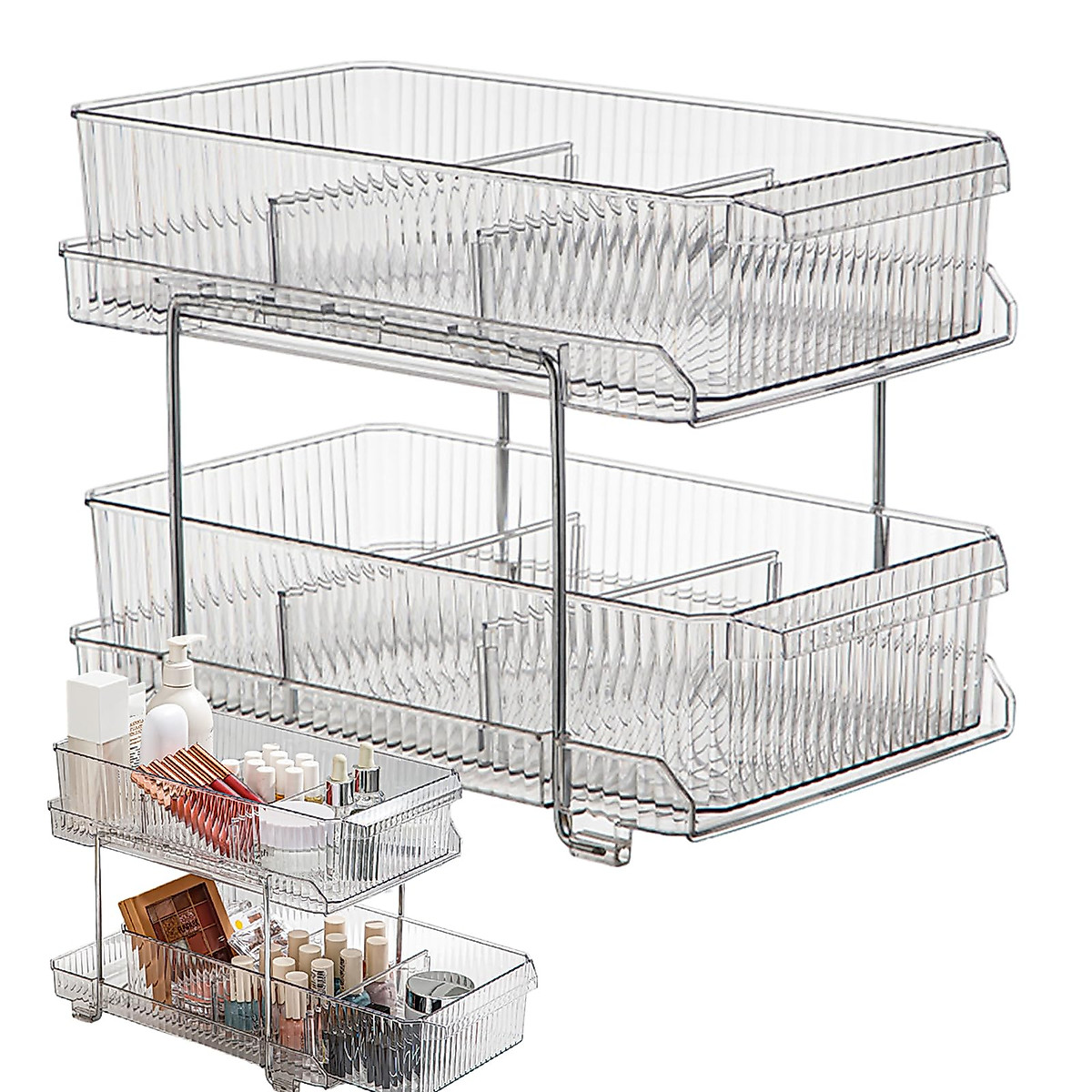 Under Sink Drawer Organizer, Cabinet Organizers Shelves, 2 Tier Clear Kitchen Cabinet Organizer, Under Sink Cabinet Organizer, Under Sink Storage Rack, Under Sink Shelf Organizer for Kitchen Bathroom