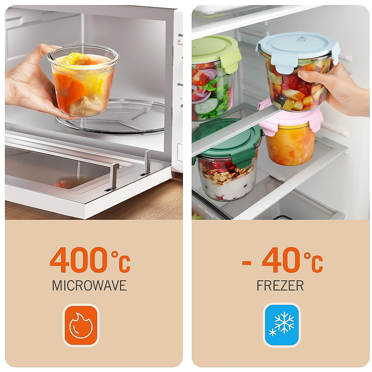 Winproper 4 Pack Glass Meal Prep Containers with Airtight Lids, Leak-proof Round Storage Containers Set, Reusable Glass Soup Containers Overnight Oats Containers for Leftover, Soup, Fruit