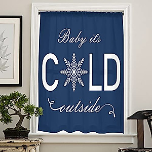 Sheer Curtains Light Filtering Window Curtains 108 inch Length, Christmas Semi Sheer Curtain Voile Drapes for Kitchen/Bedroom/Living Room/Sliding Door 52"x108" Cold Winter Snowflakes Blue Backdrop