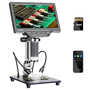 TOMLOV 7'' Digital Microscope 1200X,LCD Digital Microscope for Entire Coin View, Coin Microscope Compatible Mac/Windows, Adults Soldering Microscope with 8 LED, 32GB TF Card, Remote Control, DM201 SE