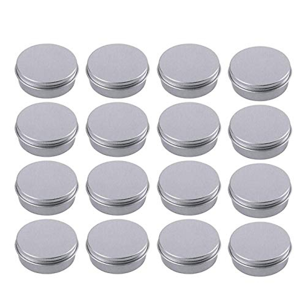 Healthcom 21-Pack 1 Oz/30ml Round Aluminum Tin Cans Screw Top Metal Lid Tins Makeup Cream Lip Balm Jars Empty Cosmetic Storage Sample Container Boxes Organization Kit for Lip Balm Salve Crafts Spice Candles Tea Gifts,Silver