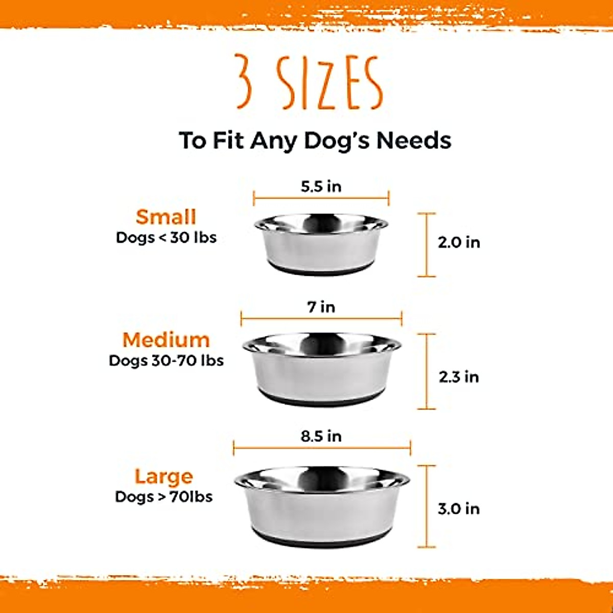 Mighty Paw Stainless Steel Dog Bowls (2 Pack) | Non-Slip Rubber Bottom and No Spill Design. Dishwasher Safe Metal Food & Water Dish Set for Small & Large Pet Breeds. (Small, Dogs <30 lbs, 5.5”)