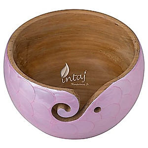 INTAJ Handmade Wooden Yarn Bowl for Knitting Crocheting - Exquisite Rosewood Yarn Storage Bowl Handcrafted - Christmas Gift (XL (7" Dia x 4"H), Rose Gold Pink)