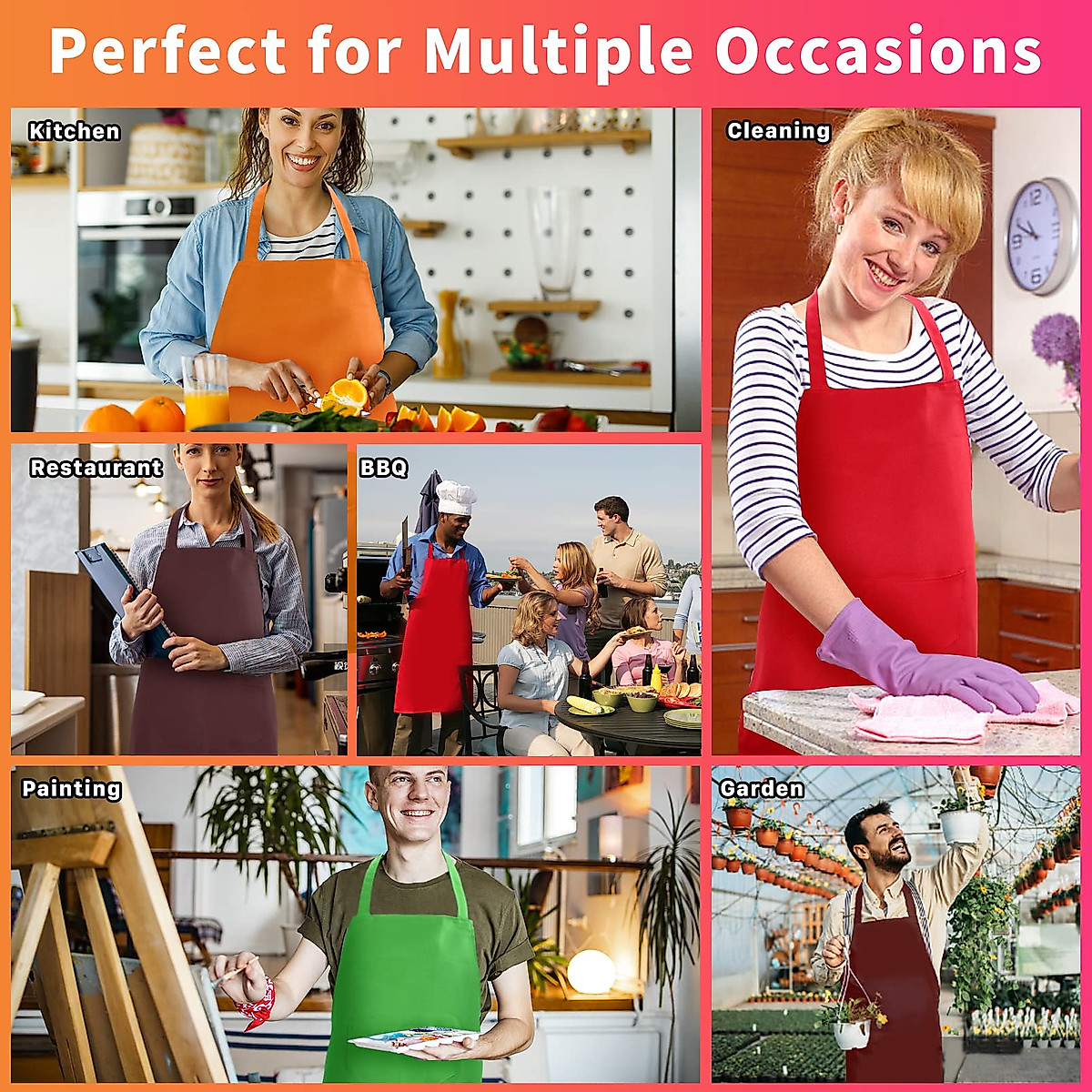 HOPMORED 8 Pack Plain Bib Aprons Bulk,Mixed Color Apron with 2 Front Pockets,Washable Blank Aprons for Kitchen Cooking Crafting BBQ Painting Drawing,8 Colors