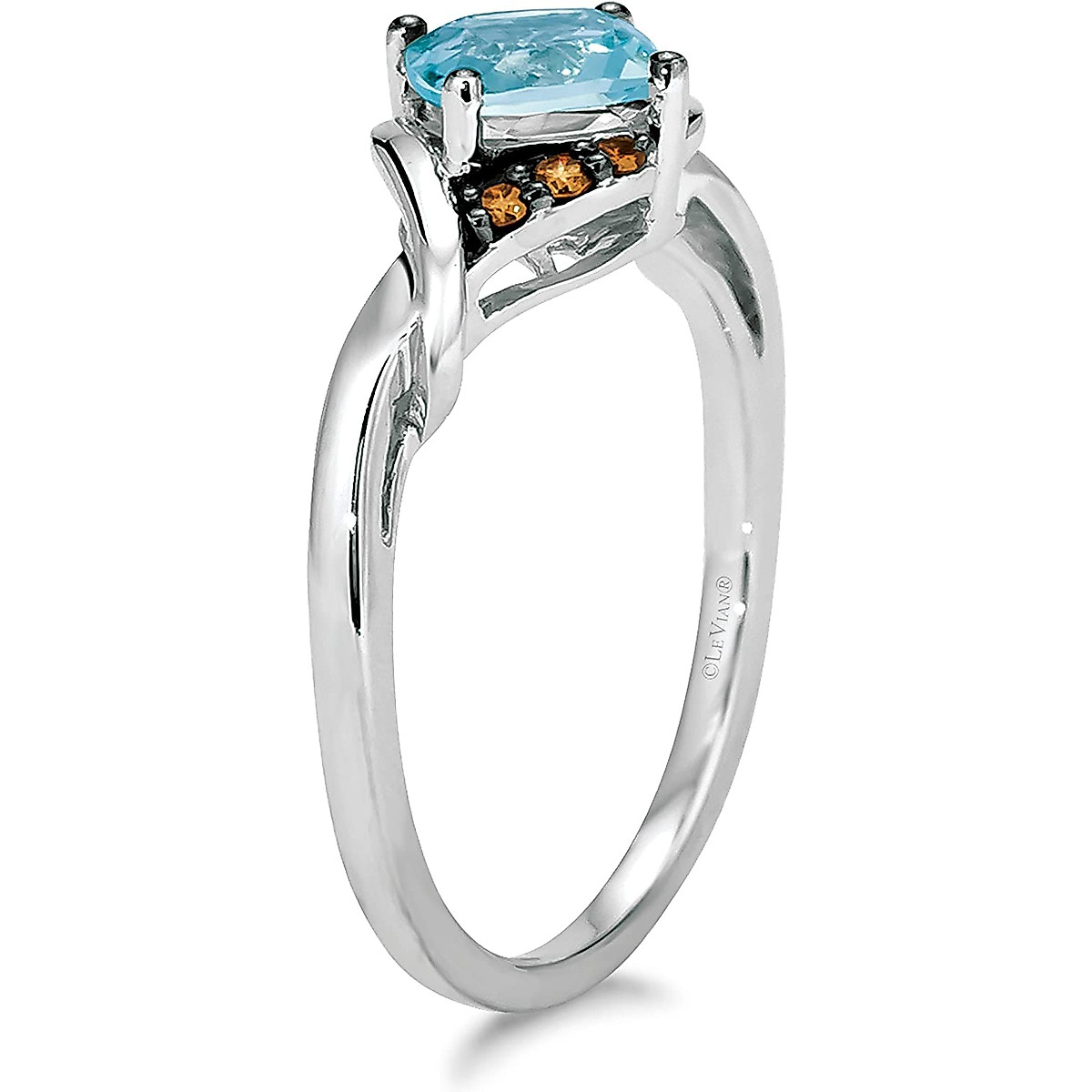 LE VIAN 5/8 Carat Cushion Cut Blue Aquamarine and Chocolate Diamond Twist Ring for Women in 14k White Gold (Fancy Brown, SI1-SI2) Anniversary Promise Ring Size 5.25