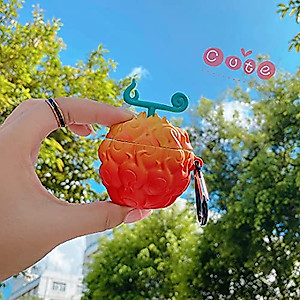 HENJI Case for Airpods 2&1, Japan Anime Cute 3D Devil Fruit Earphone Cases for Airpods 1 2, Hot Cartoon Cover with Hook for Girls Kids Women Men (Flame Fruit)