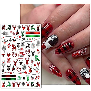 JMEOWIO 10 Sheets Christmas Nail Art Stickers Decals Self-Adhesive Pegatinas Uñas Snowflake Xmas Winter Holiday Cute Nail Supplies Nail Art Design Decoration Accessories