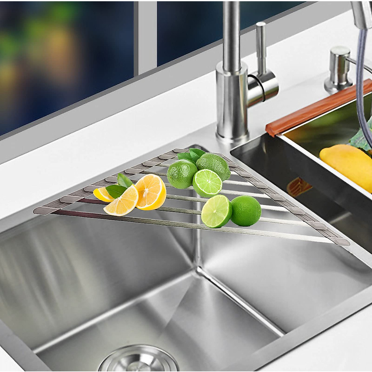 Ahyuan Corner Sink Dish Drainer Over The Sink Dish Drying Rack Corner Dish Rack SUS304 Cubic Stainless Still Kitchen Sponge Holder Corner Sink Sponge Caddy Dish Rack (Gray)