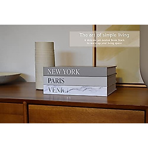 Dual Display Large Premium Decorative Books with Blank Pages, Removable Dust Covers, Wooden Bead Garland and Twine - Set of 3 (Grey) - Neutral and Modern Decorative Book Stack for Home Decor - Fashion Designer Display Books, Faux Books - for Decoration, B